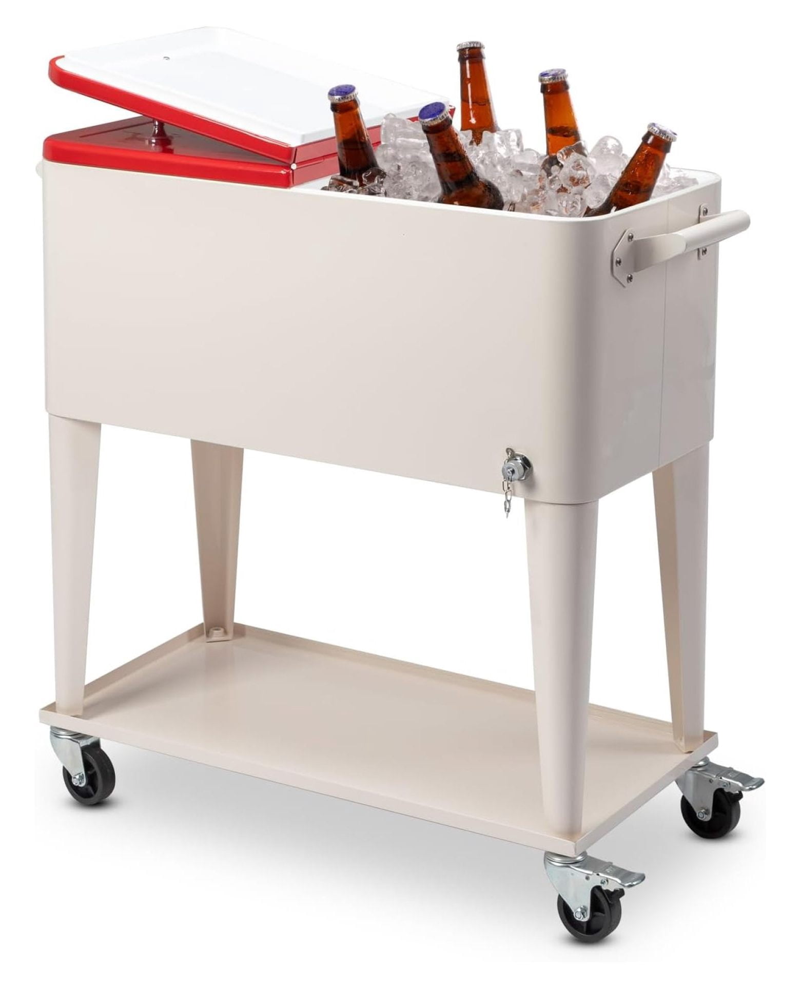 80 Quart Rolling Ice Chest on Wheels, Portable Party Bar Cold Drink ...