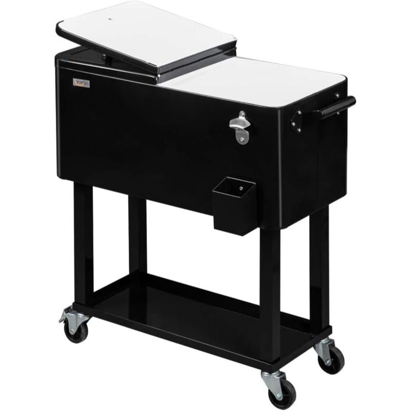 80 Quart Rolling Ice Chest on Wheels, Portable Patio Party Bar Drink ...
