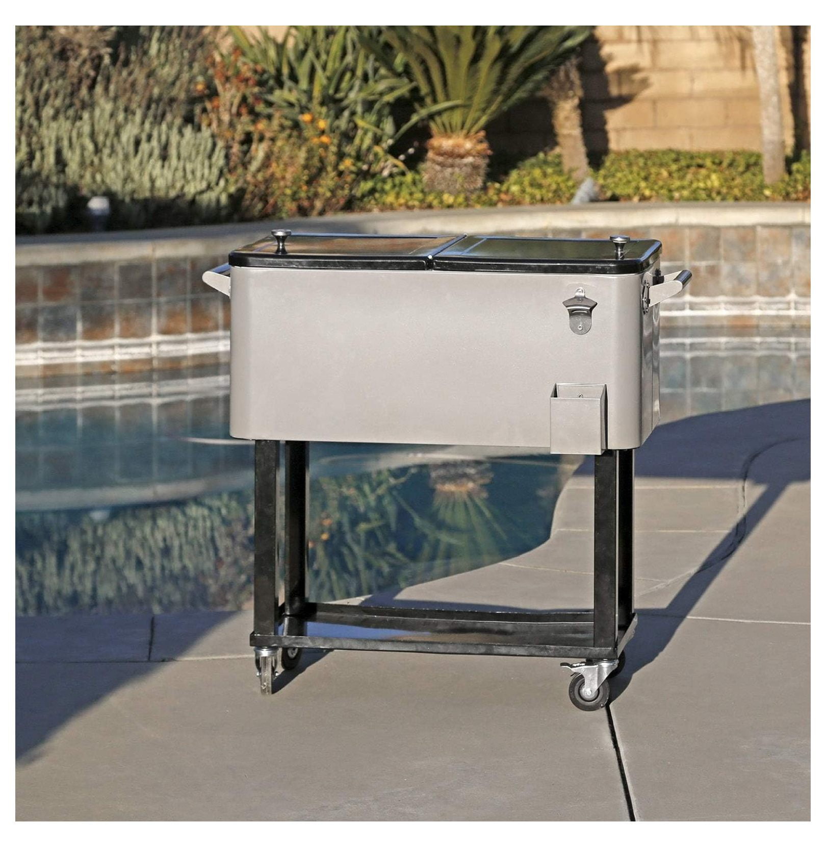 80 Quart Rolling Patio Cooler Ice Chest Beverage Cart, Party Drink ...