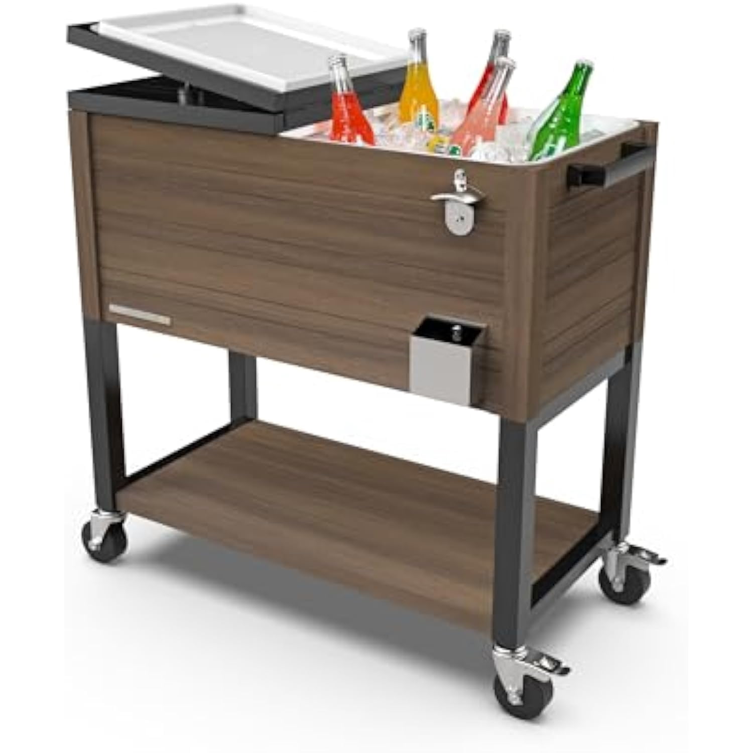 80-Quart Rolling Patio Cooler with Wood Grain Finish – Outdoor Beverage ...
