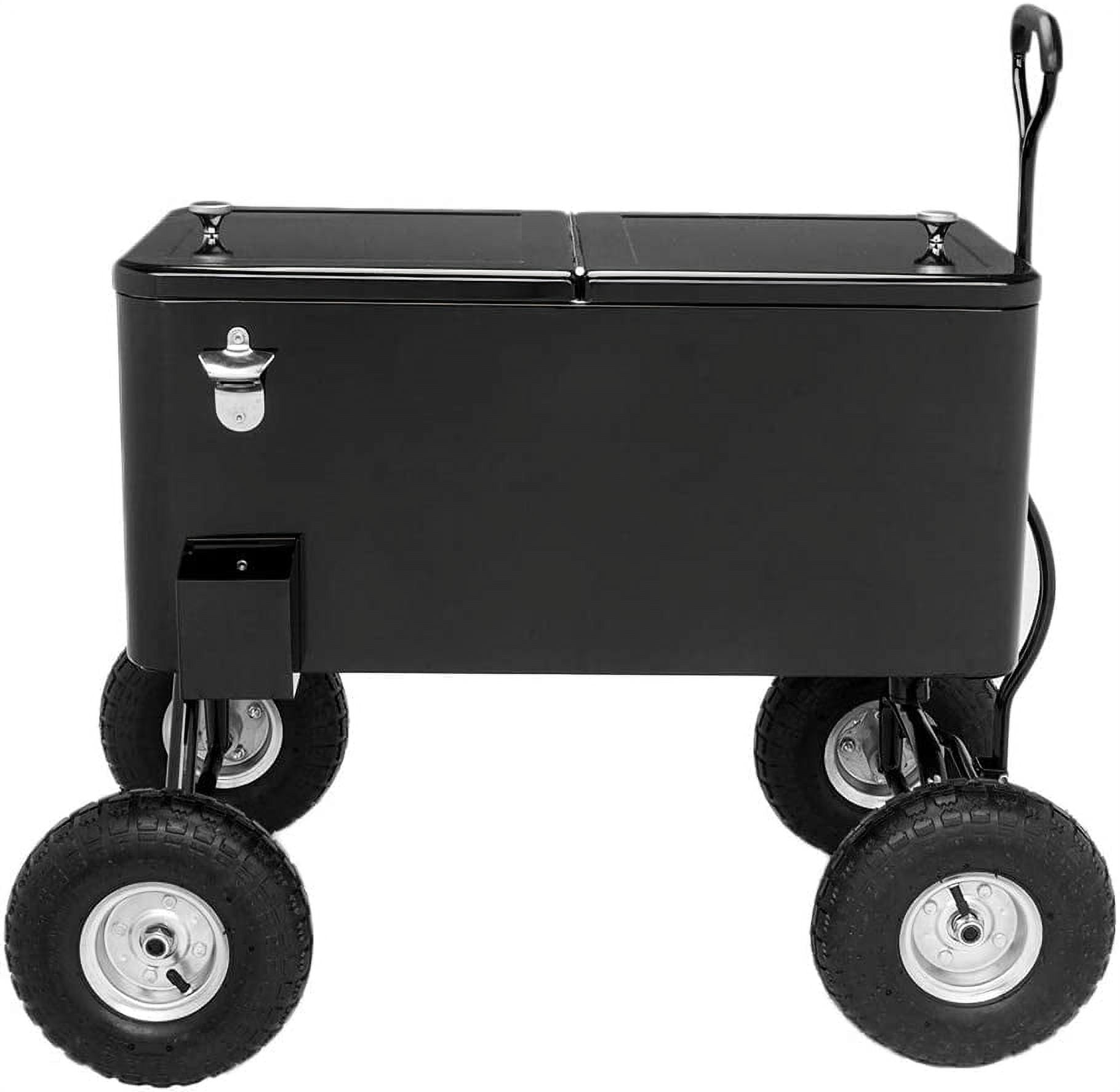 80 Quart Wagon Rolling Cooler Ice Chest, w/Long Handle and 10" Wheels ...