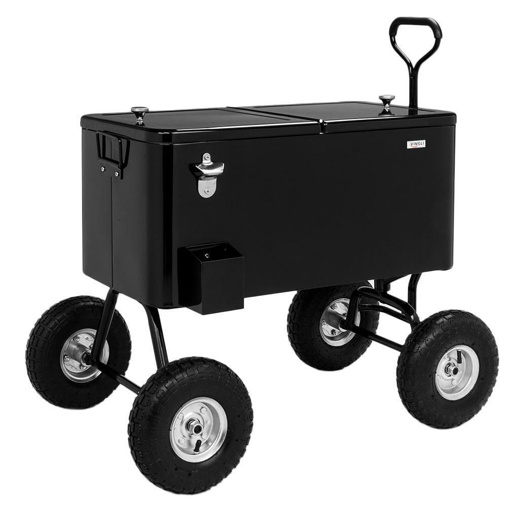 80 Quart Wagon Rolling Cooler Party Ice Chest, w/ Long Handle and 10 ...