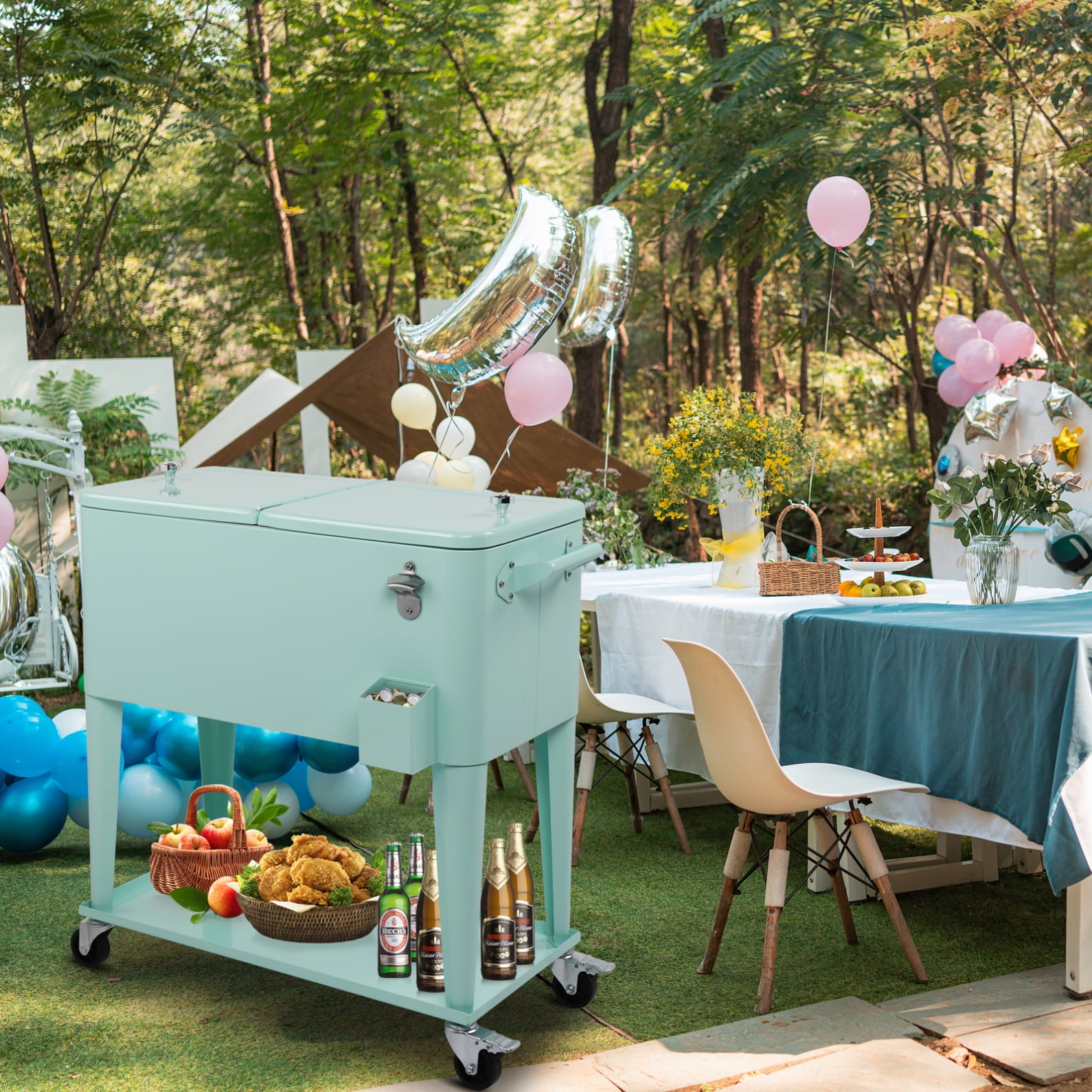 80 Quarts Frozen Insulation Cart, Camper Storage Trunk with 2 Normal ...