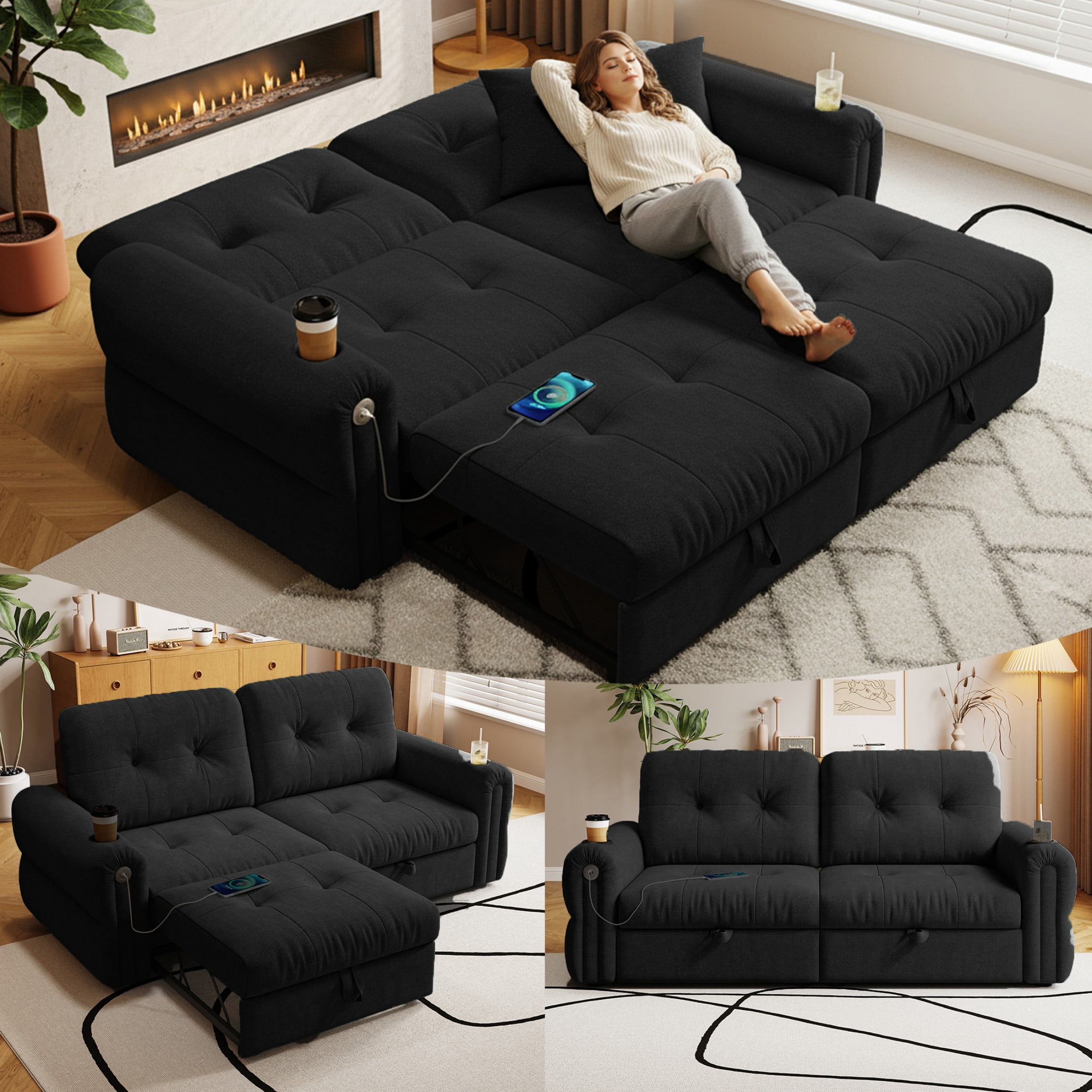 80" Queen Size Sofa Bed, Loveseat Sleeper Sofa with Pull Out Bed and ...