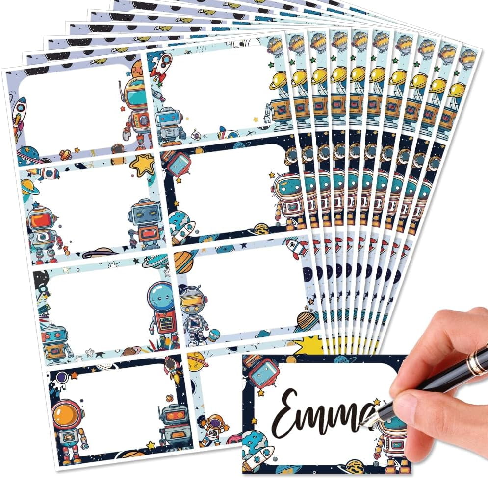80 Robot Name Tags Stickers 10 Sheets 8pcs/sheet 3.3x2.4 Inch White ...