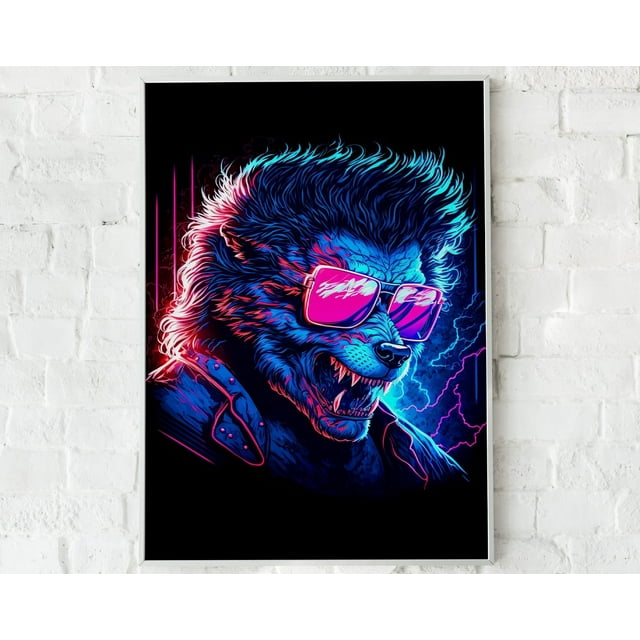 80'S Werewolf, Synthwave Wall Art, Vaporwave Decor, Cyberpunk Aesthetic ...