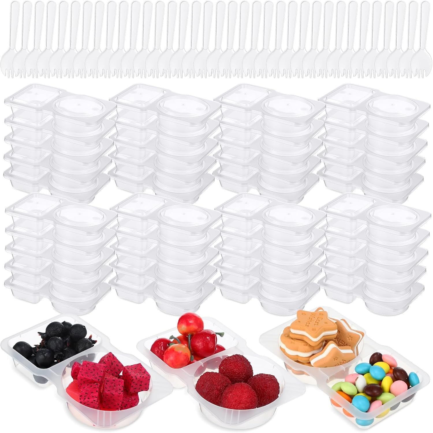 80 Set Snack Containers with Lids & Spoons Packed Individually, Double ...