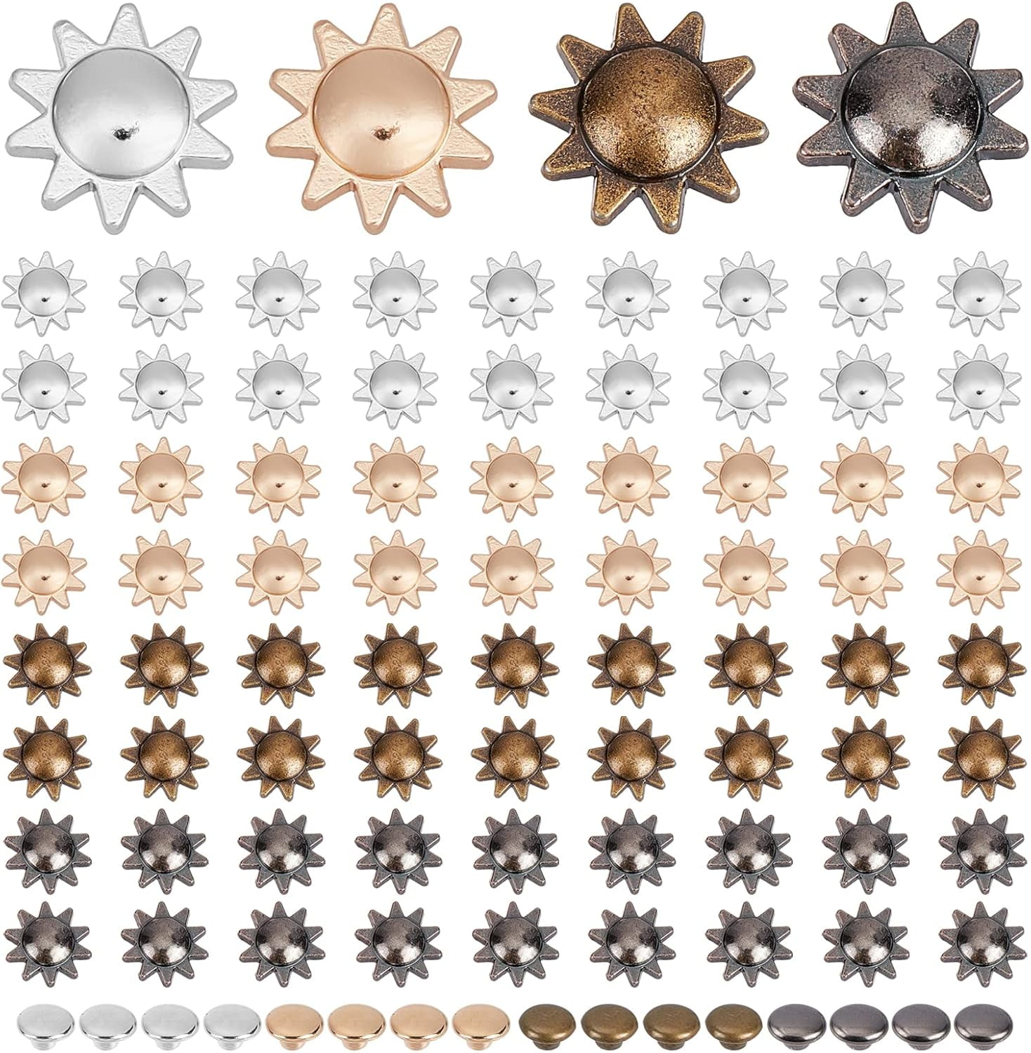 80 Sets 12mm Leather Rivets Studs 4 Colors Sunflower Shaped Rivets ...