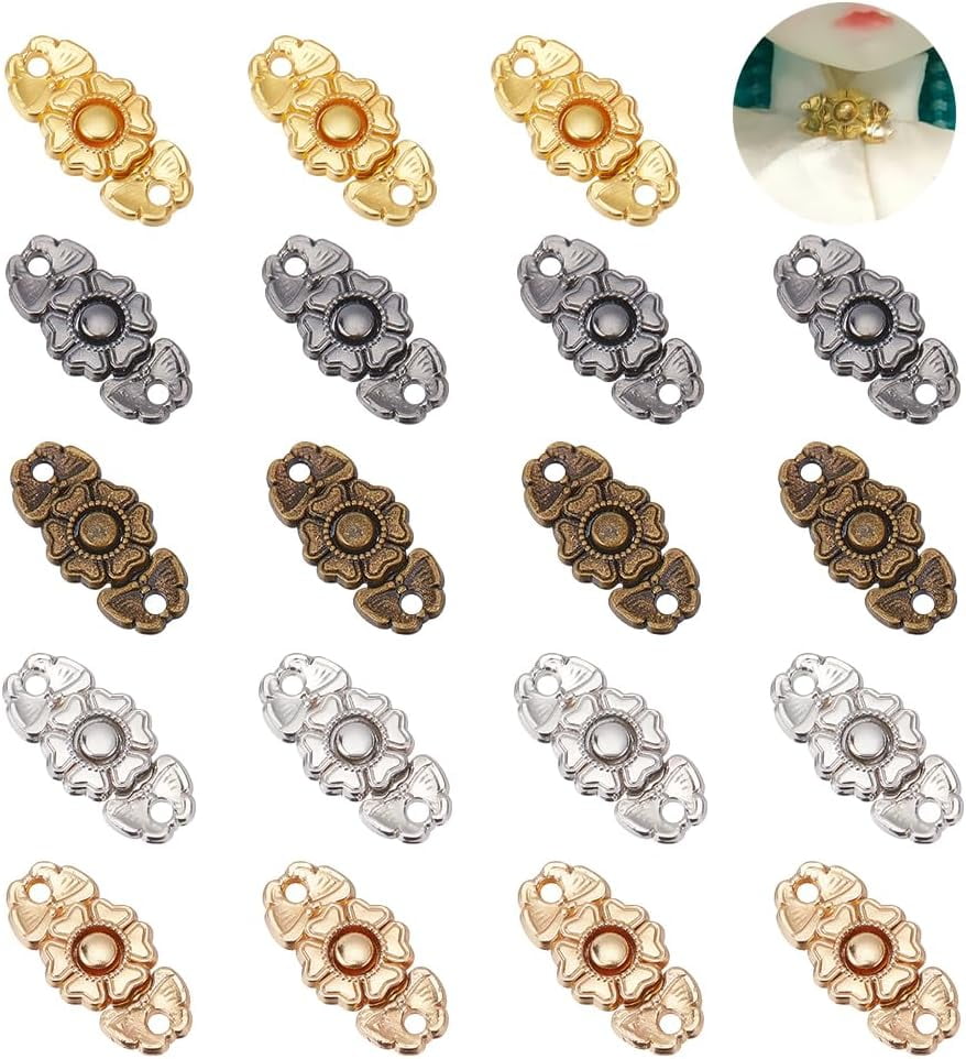 80 Sets 5 Colors Flower Alloy Snap Lock Clasps Metal Cloak Clasp ...