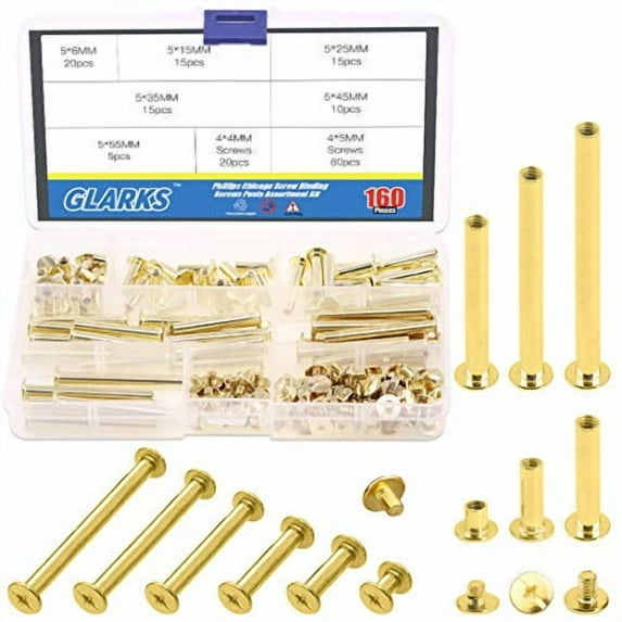 80 Sets Chicago Screws Assortment, M5 x 6/15/25/35/45/55 Brass Plated ...