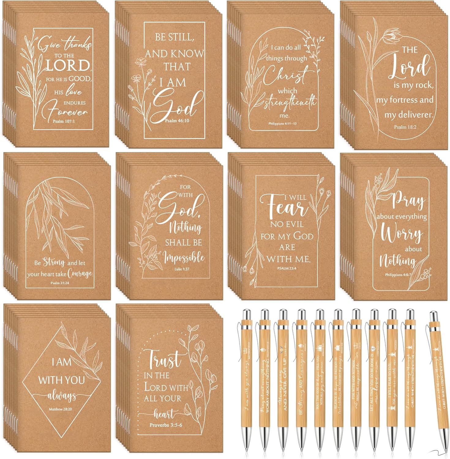 80 Sets Christian Gifts Inspirational Notebooks Bulk Bible Verse Bamboo ...