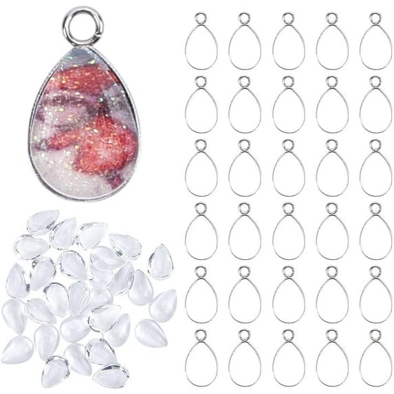 80 Sets Teardrop Trays Photo Charms Cabochons Blanks Stainless Steel ...