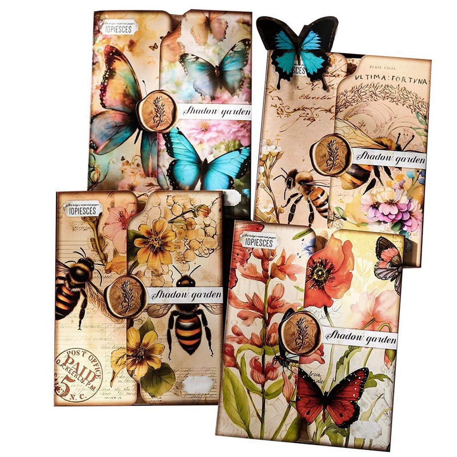 80 Sheets Vintage Butterfly Honeybee Flowers Garden Scrapbook Paper ...