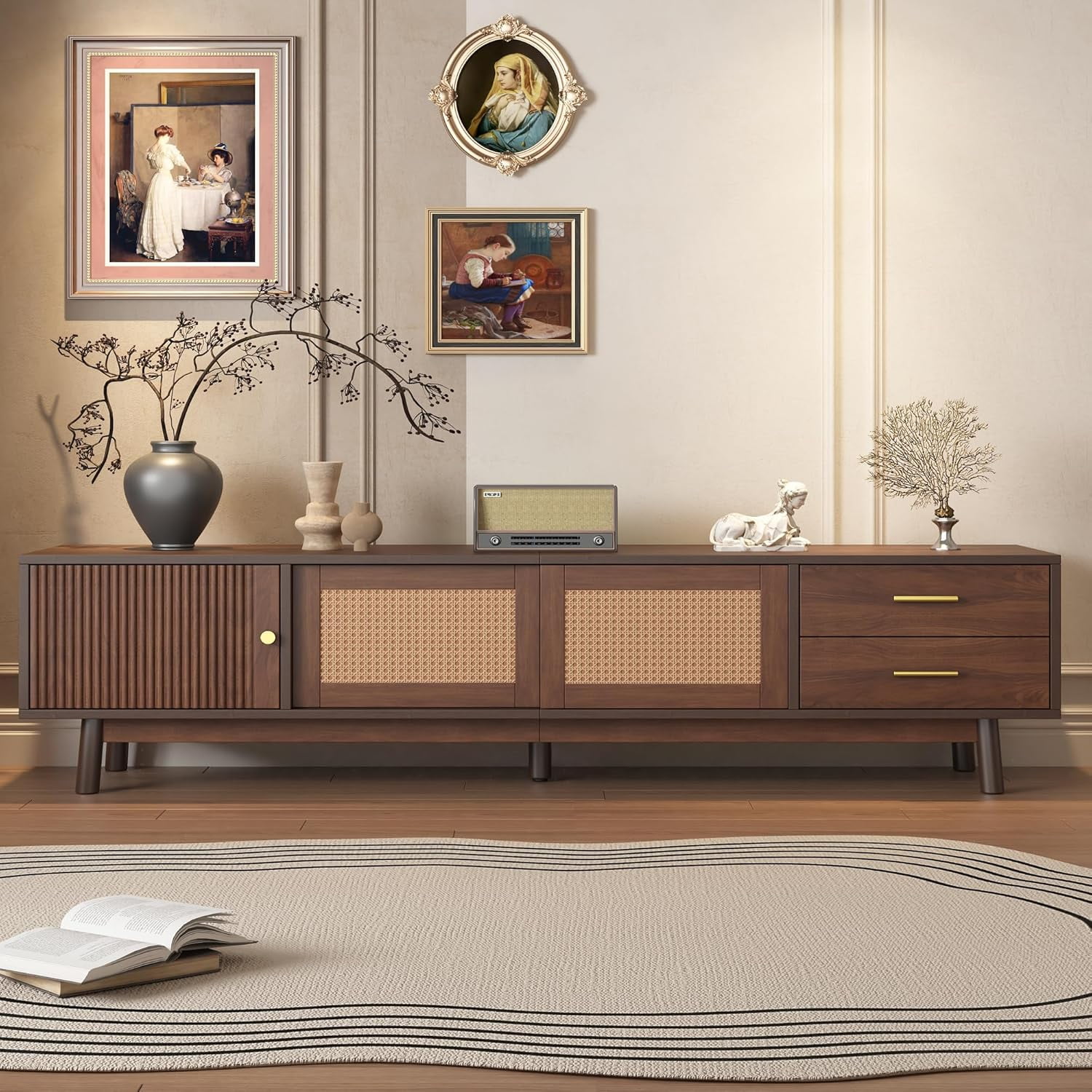 80" TV Stand for Living Room Fluted Entertainment Center with Storage ...