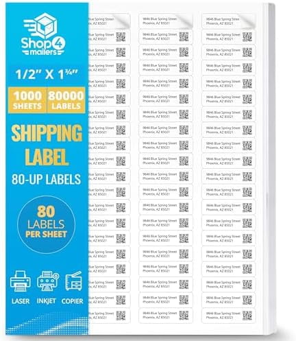 80-Up White Permanent Self Adhesive Shipping Labels ½” x 1 ¾” Easy Peel ...