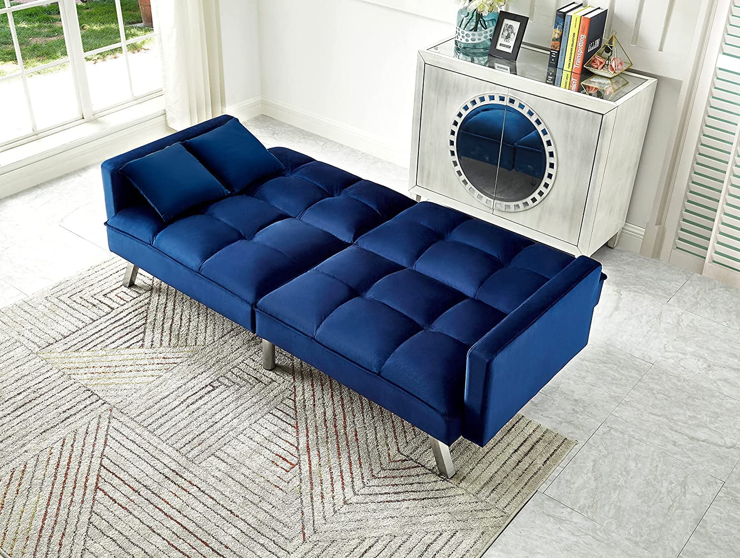 80'' Velvet Love Convertible Futon with 3 Adjustable Backrests, Blue ...