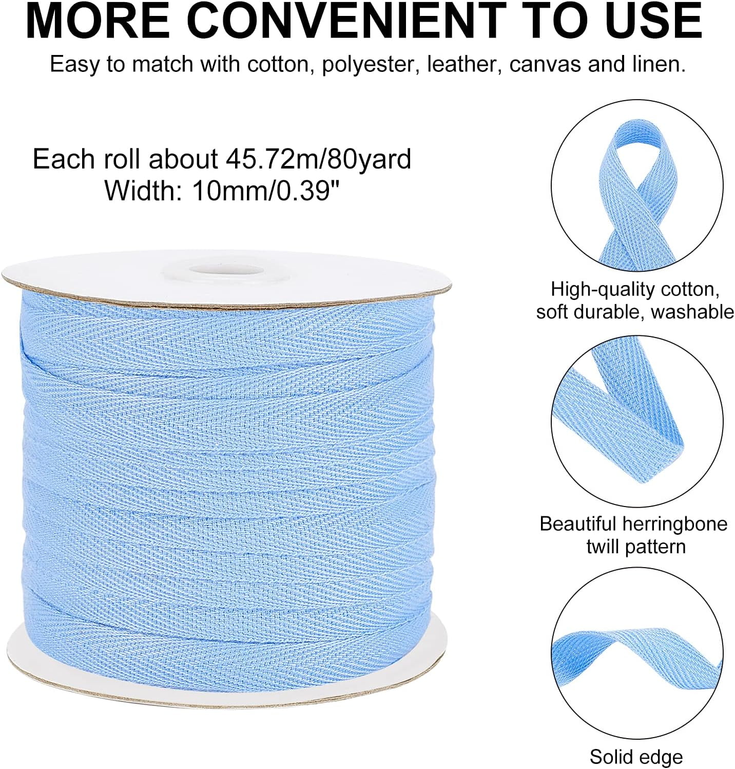 80 Yards/Roll Cotton Tape Ribbons Herringbone Cotton Webbings 10mm Wide ...