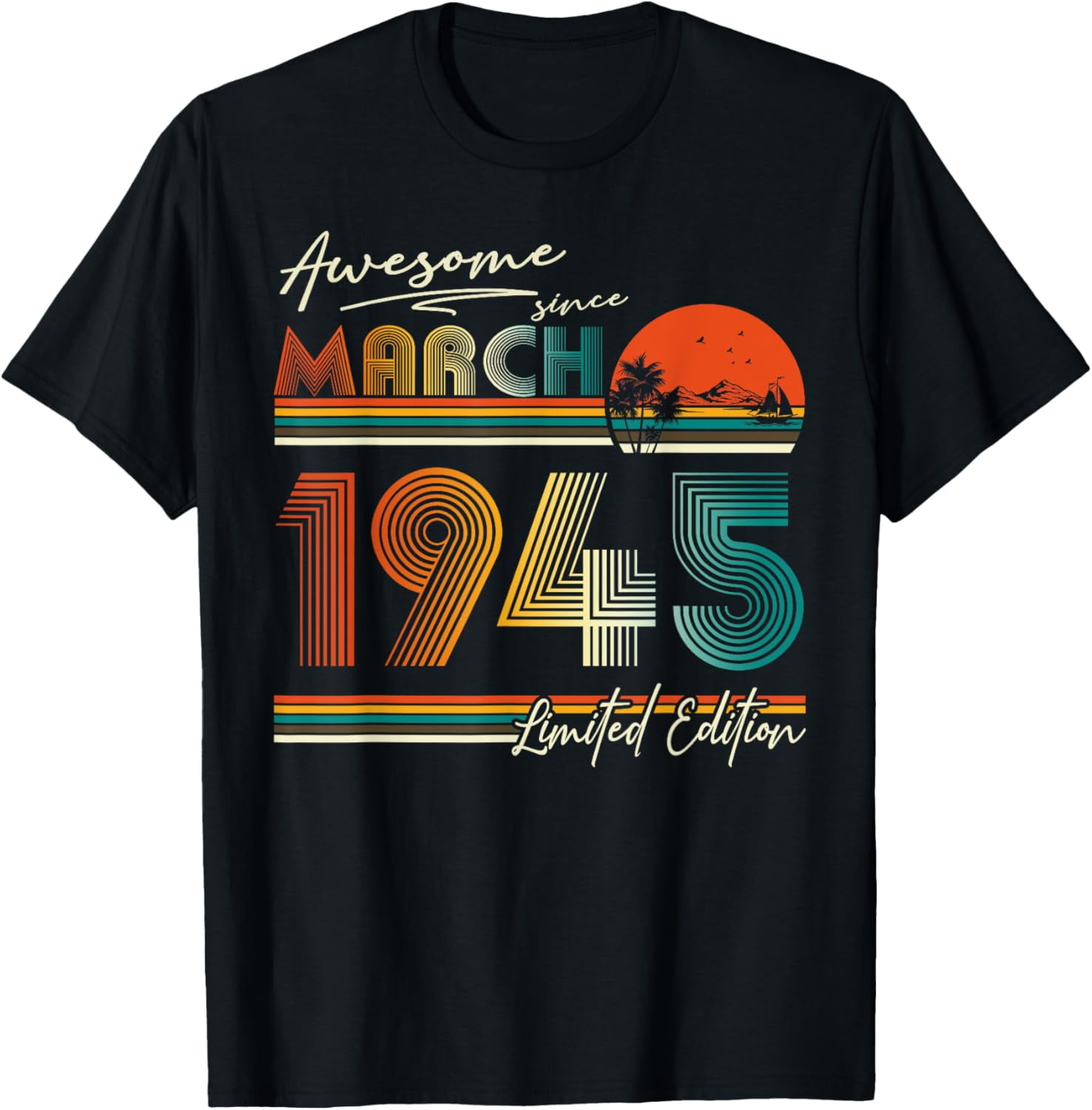 80 Year Old Awesome March 1945 Vintage 80th Birthday Men Dad T-Shirt ...