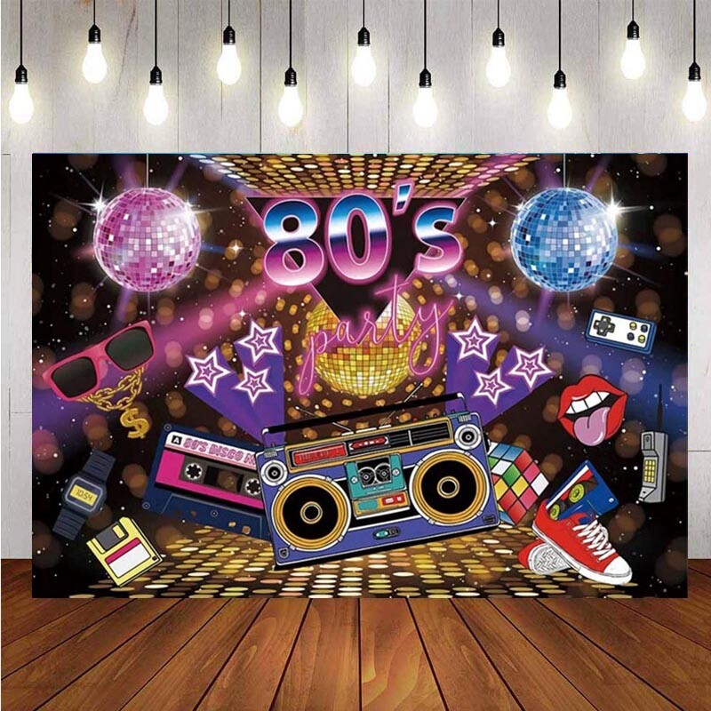 80's Party Backdrop Hip-Hop Music Disco Neon Night Photo Background ...