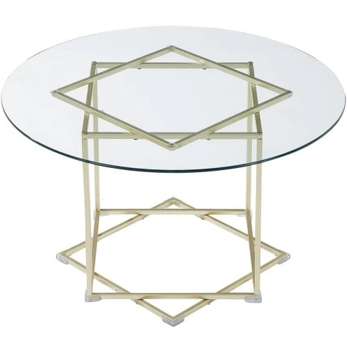 80 cm Round Tempered Glass Coffee Table with Waterproof Surface and ...