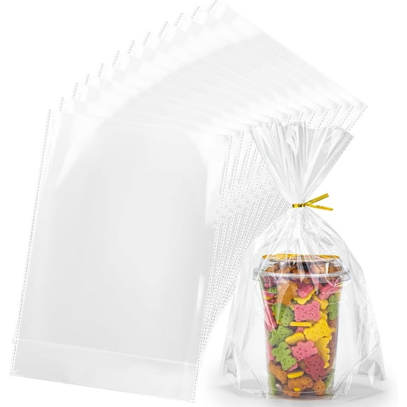 80 count Flat Bottom Cellophane Bags, 9.8x14x 3.8" Clear Goodie Baggies ...