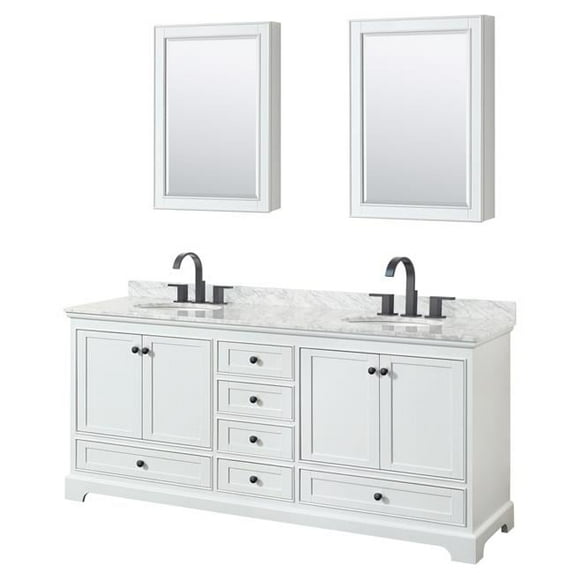 80 in. Deborah Double Bathroom Vanity with White Carrara Marble Countertop, Undermount Oval ...