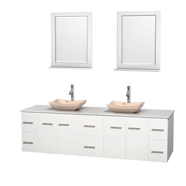 80 in. Double Bathroom Vanity in White, White Man-Made Stone Countertop ...