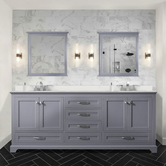 80 in. W Double Bathroom Vanity, Dark Grey & White Quartz / Six Drawers ...