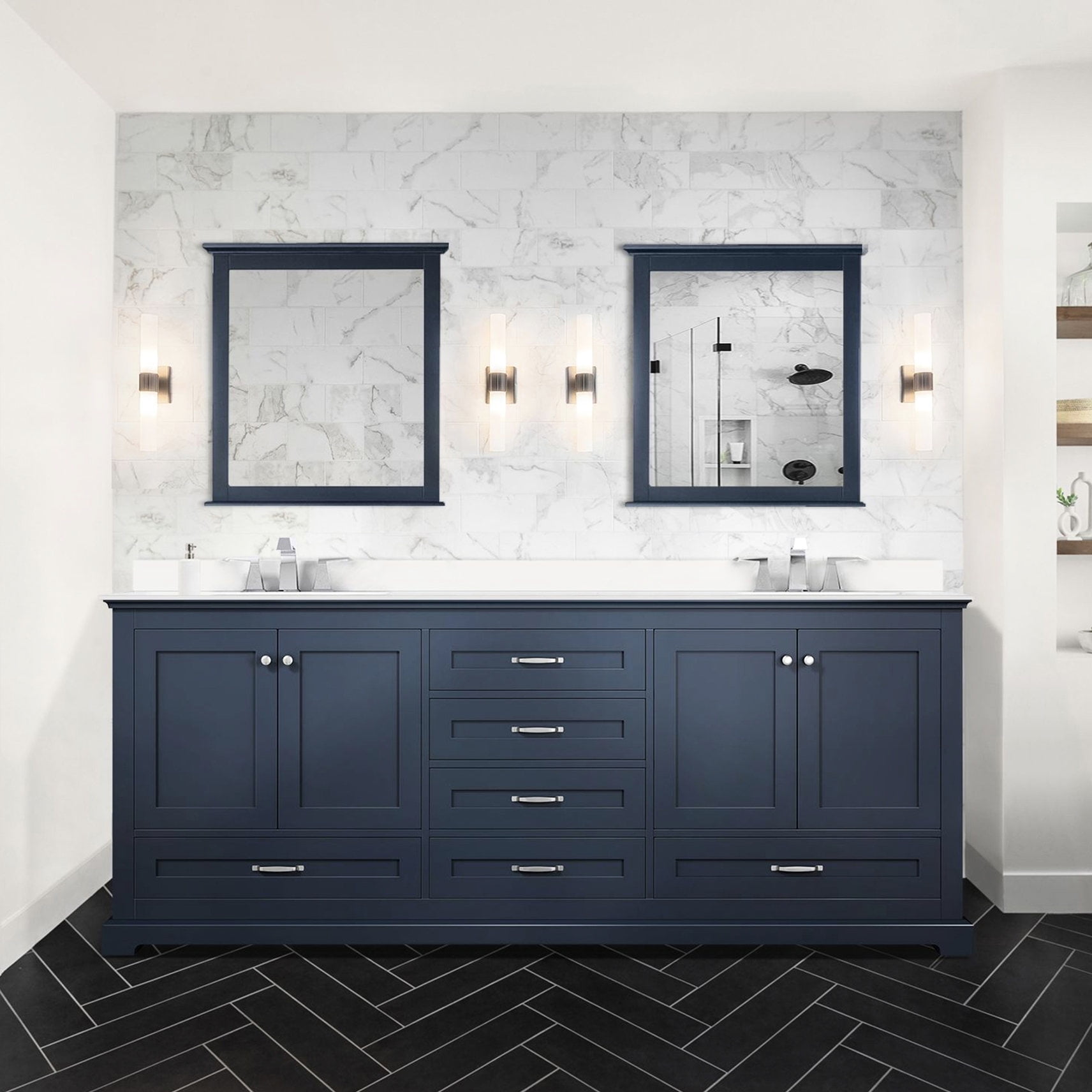 80 in. W Navy Blue Bathroom Vanity with Marble & Faucet / Soft Close ...