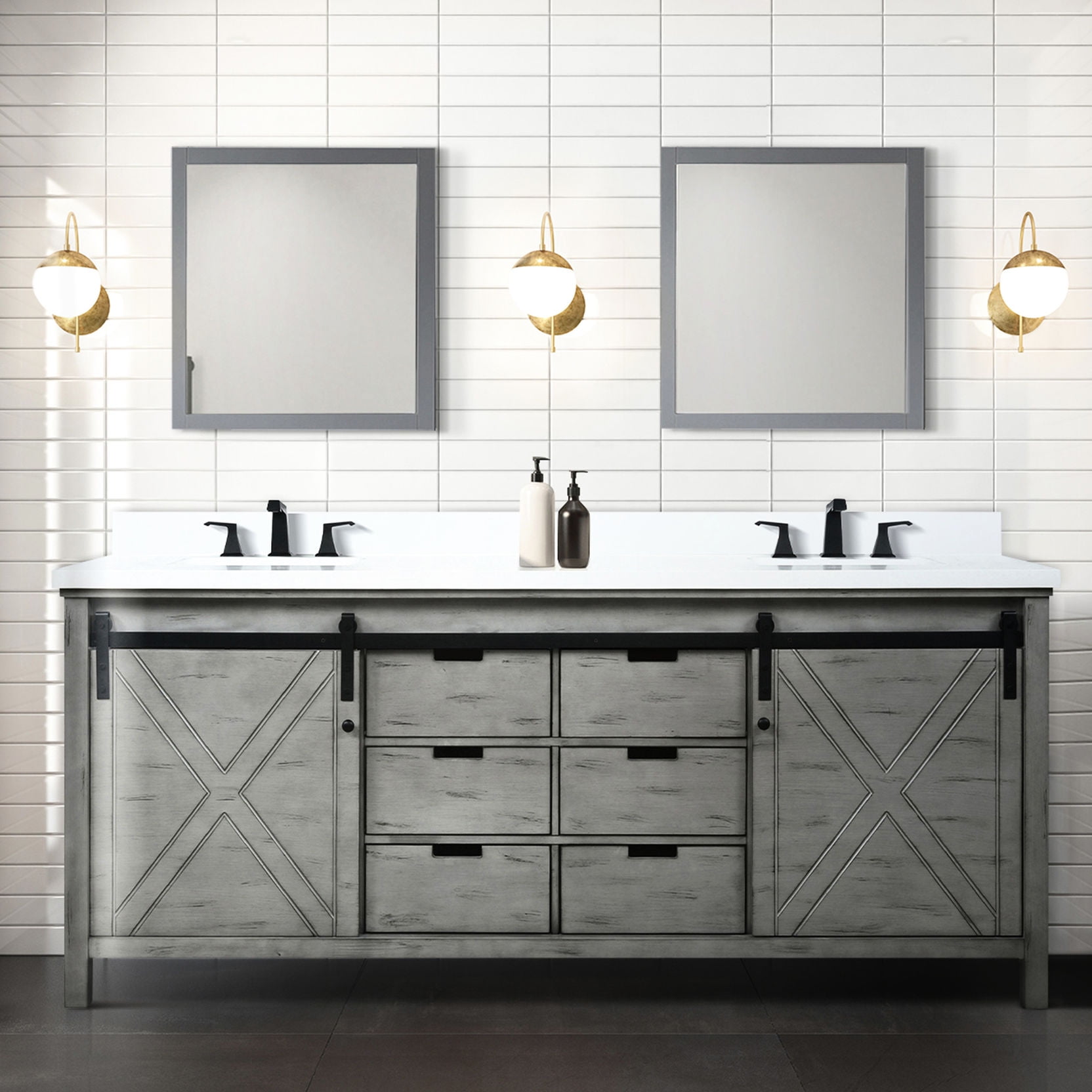 80 in. Wide Ash Grey Double Bathroom Vanity / Solid Wood Frame, Soft ...