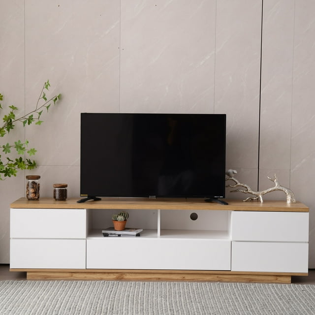 80 inch White Modern TV Stand, Media Console with Storage, Open Shelf ...