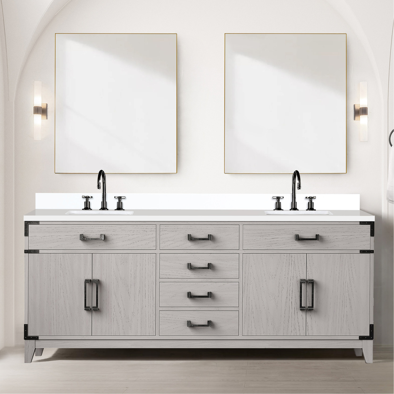 80 - inch white oak double vanity | Features soft - close drawers ...
