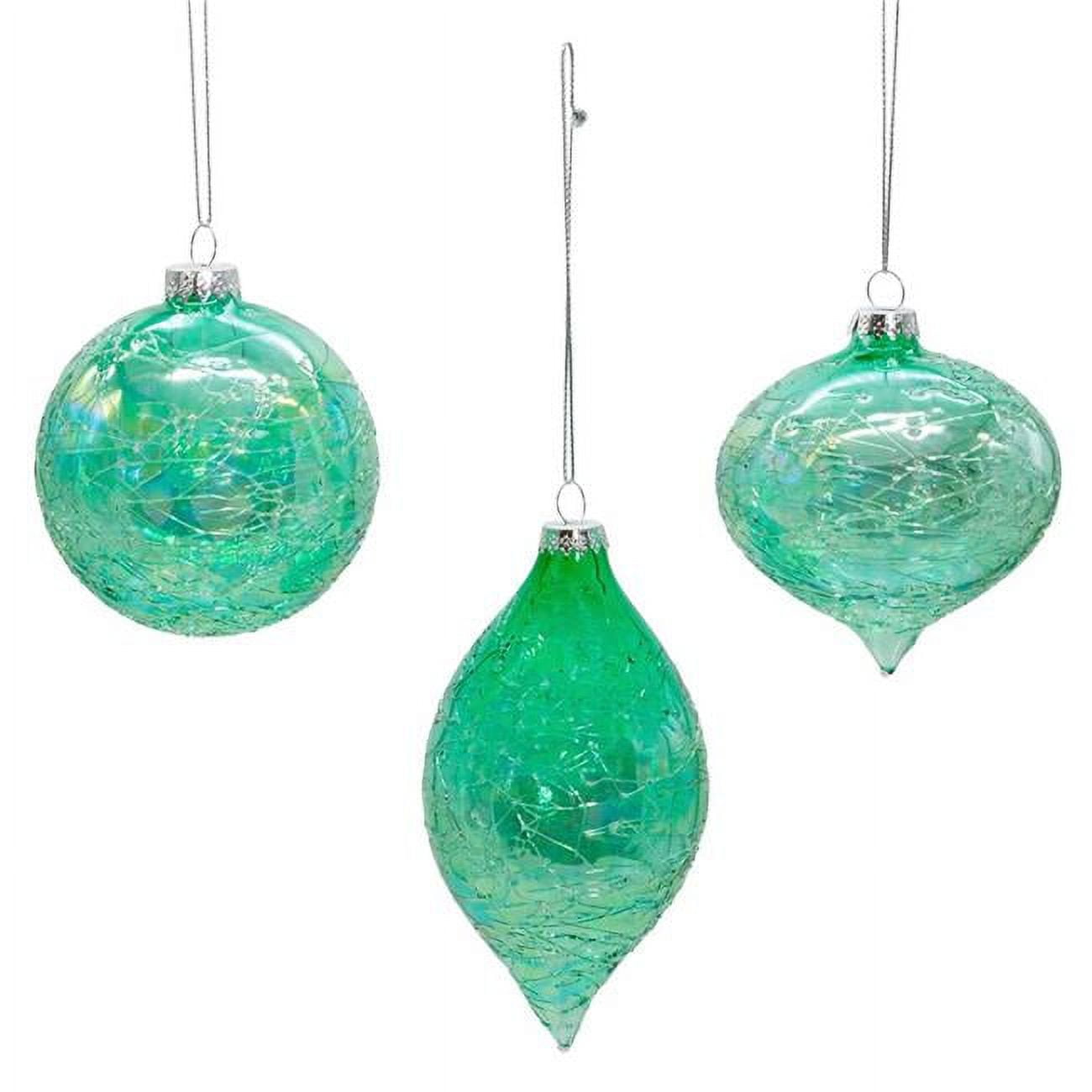 80 mm Glass Iridescent Green Onion, Ball & Finial Ornament Set - 3 ...