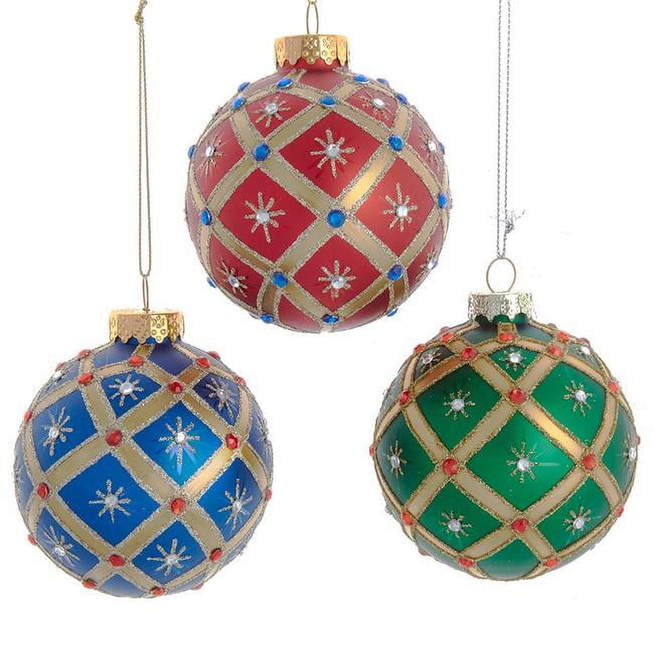 80 mm Glass Red, Green & Blue Jewel Ball Ornament Set - 6 Piece ...