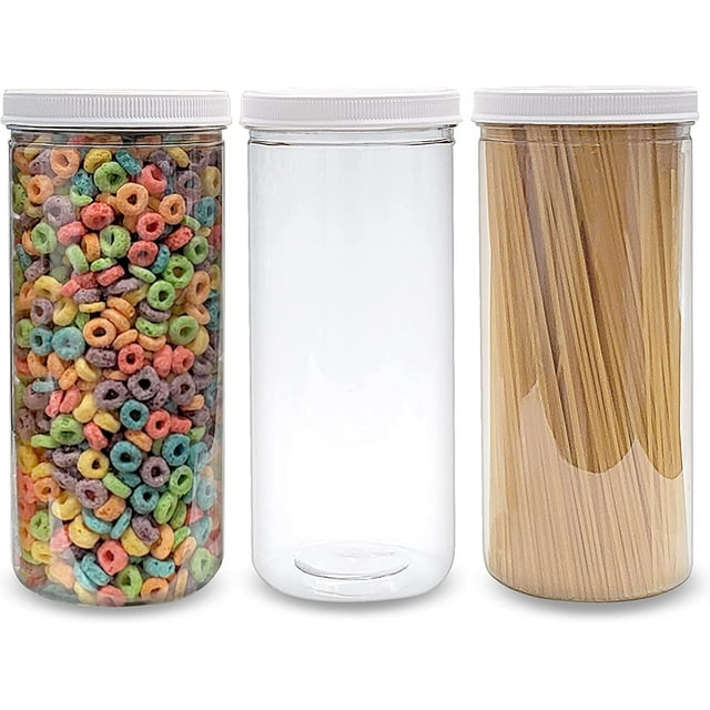 80 oz Tall Clear Plastic Jars with Lids, 2.5 Quart 10 Cup Cylinder ...