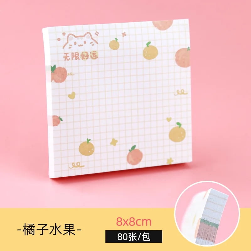 80 pages/pack Kawaii Animals And Fruits Sticky Notes Memo Pad To Do ...