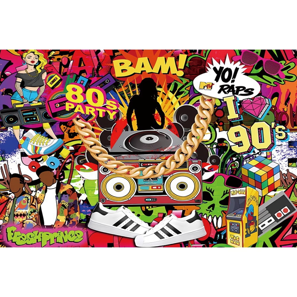 80's 90's Birthday Backdrop Hip Hop 80s Party r Back to 70s Photo ...