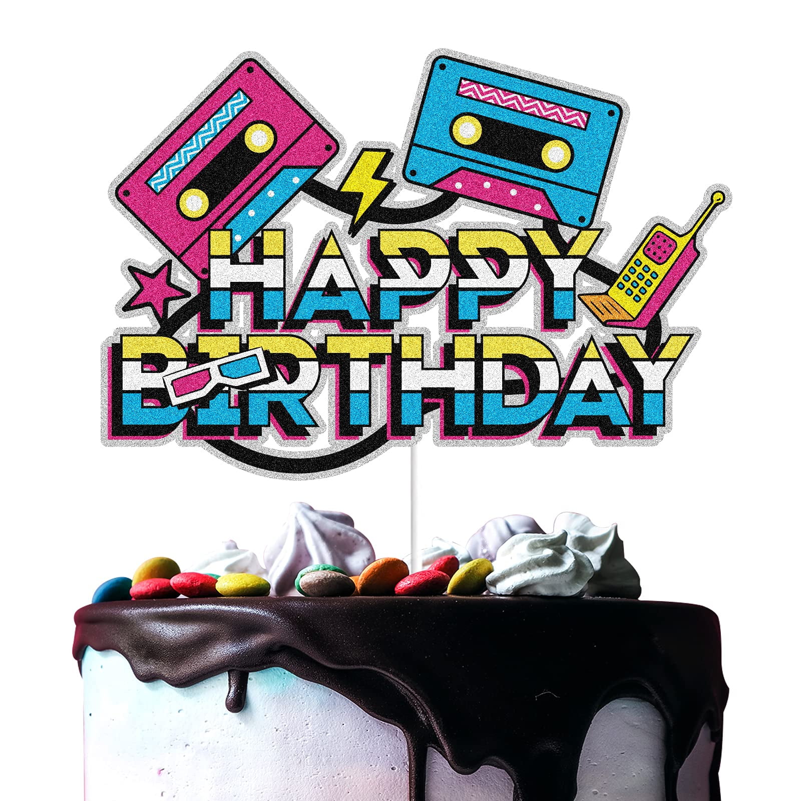 80’s 90’s Happy FEV6 Birthday Cake Toppers Retro Hip Hop Theme Totally ...