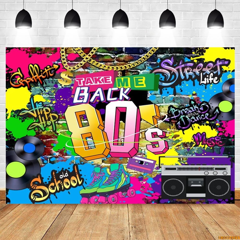 80's 90's Music Hip Hop Disco Photography Backdrop Graffiti Neon Glow ...