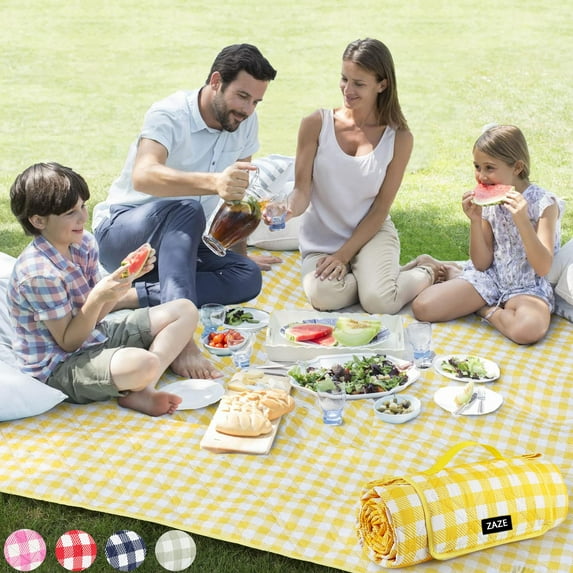 80''x80'' Yellow and White Extra Large Picnic Blanket Mat for Beach ...