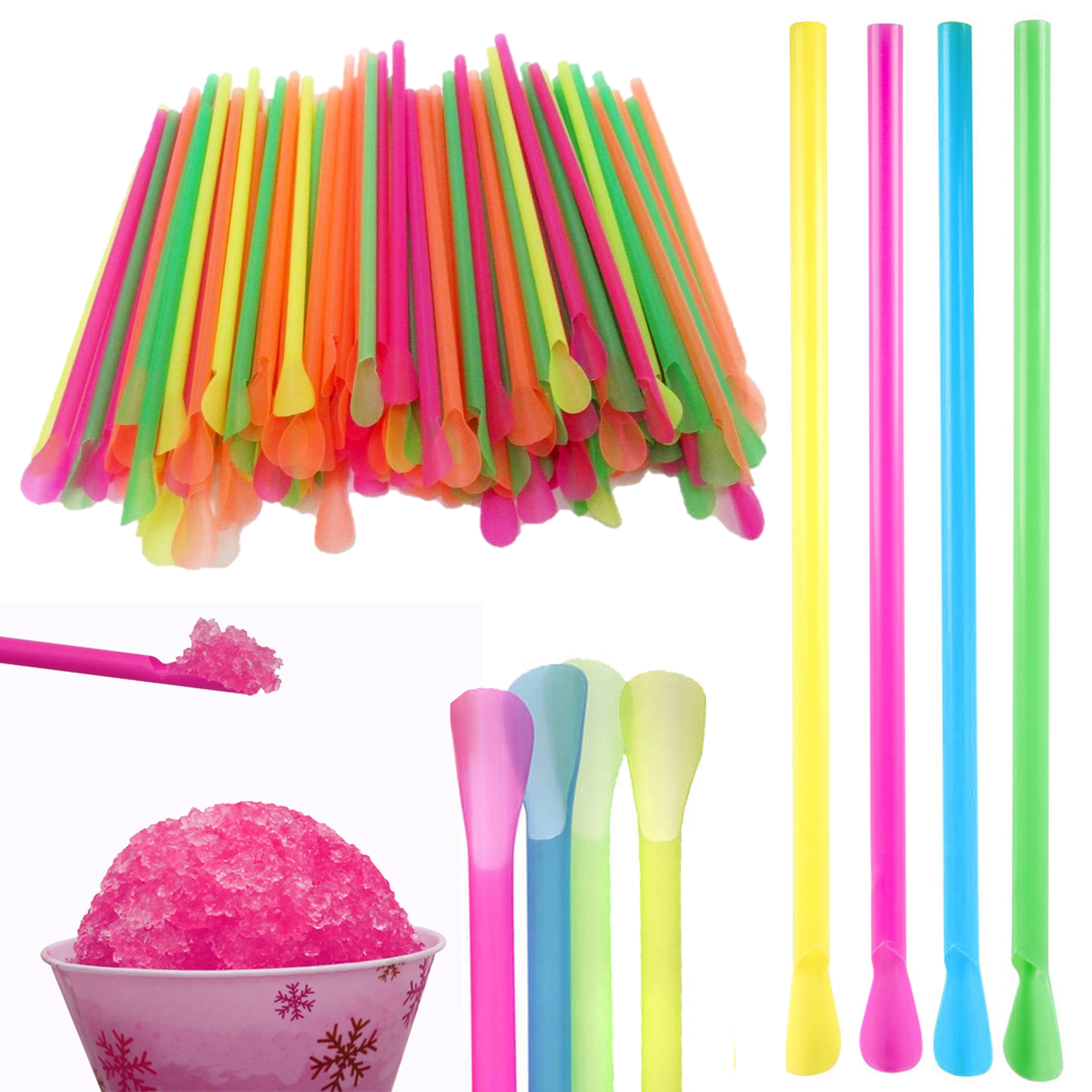 800 Ct Straw Spoons Slushy Icy Smoothie Snow Cone Assorted Color ...