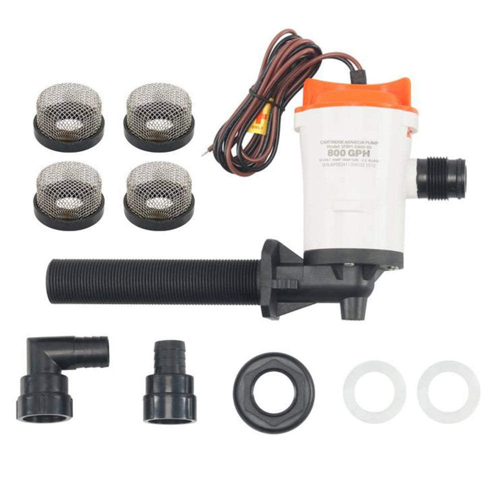 800 GPH Angled Baitwell/Livewell Pump 12V DC Submersible Aerator with ...