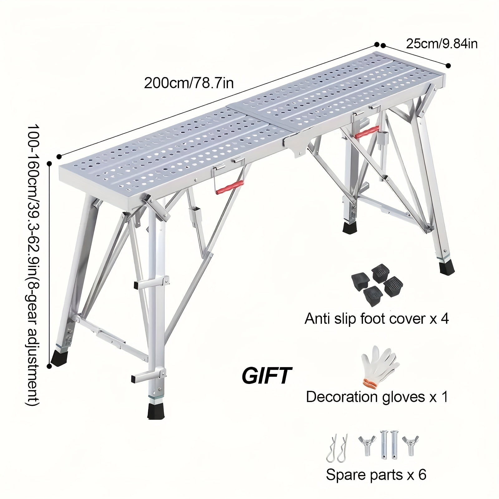 800 Lbs Load Adjustable Steel Folding Ladder Multi-use Tool Holder Work ...