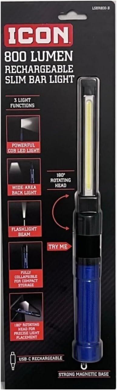 800 Lumen LED Rechargeable Magnetic Handheld Foldable Slim Bar Work ...
