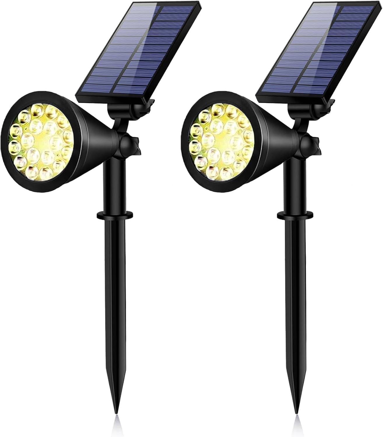 800 Lumens Solar Spot Lights Outdoor, 18 LEDs & IPX65 Waterproof, 2 ...