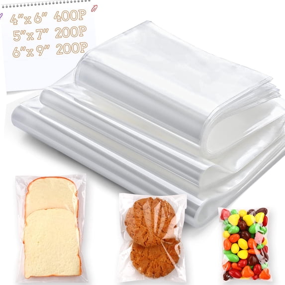 800 PCS Clear Re-sealable Cello/Cellophane Bags 3 Sizes with 4×6, 5×7 ...