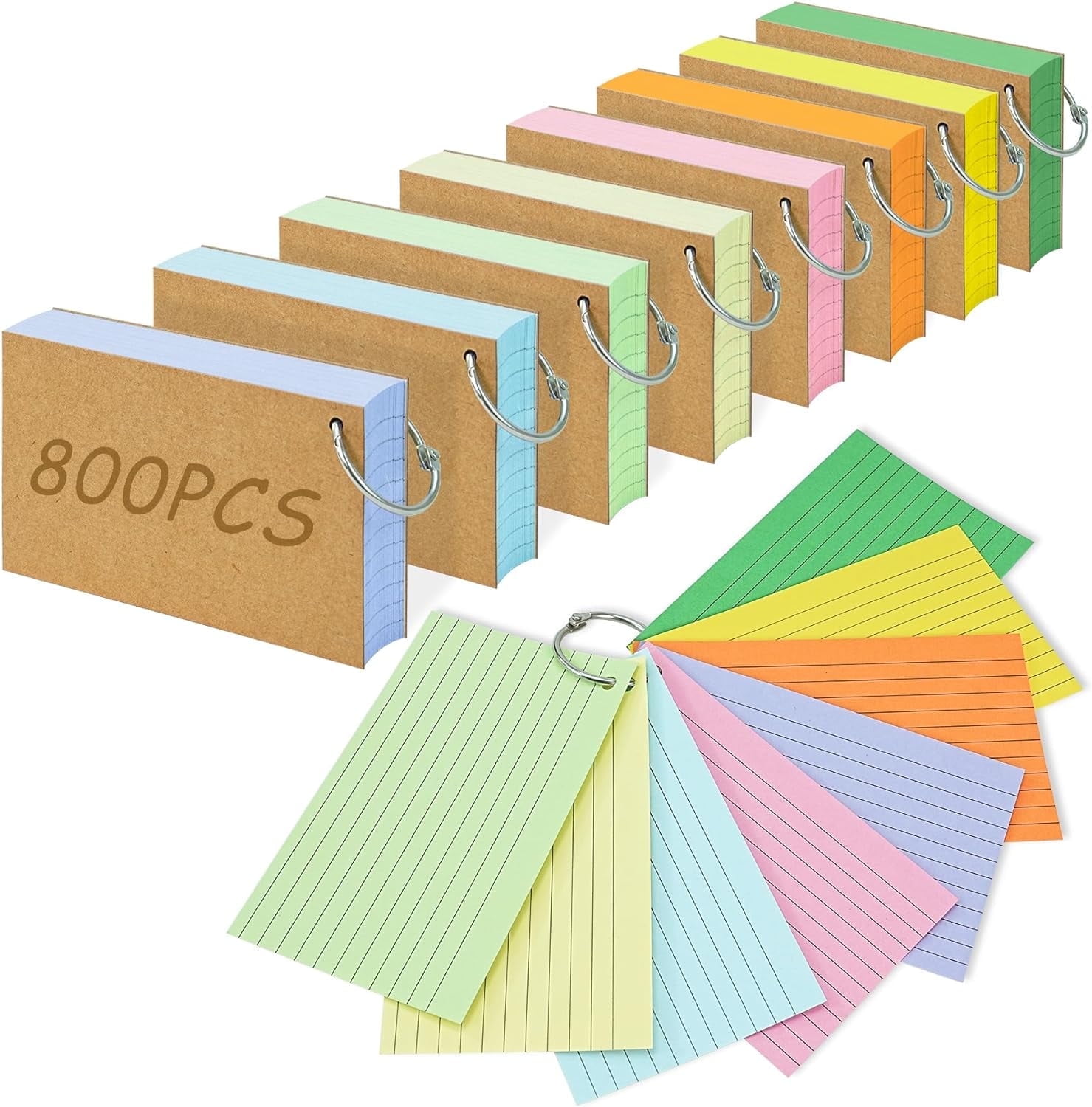 800 PCS Index Cards, 3x5 Inches Colored Flash Cards with Ring, Lined ...