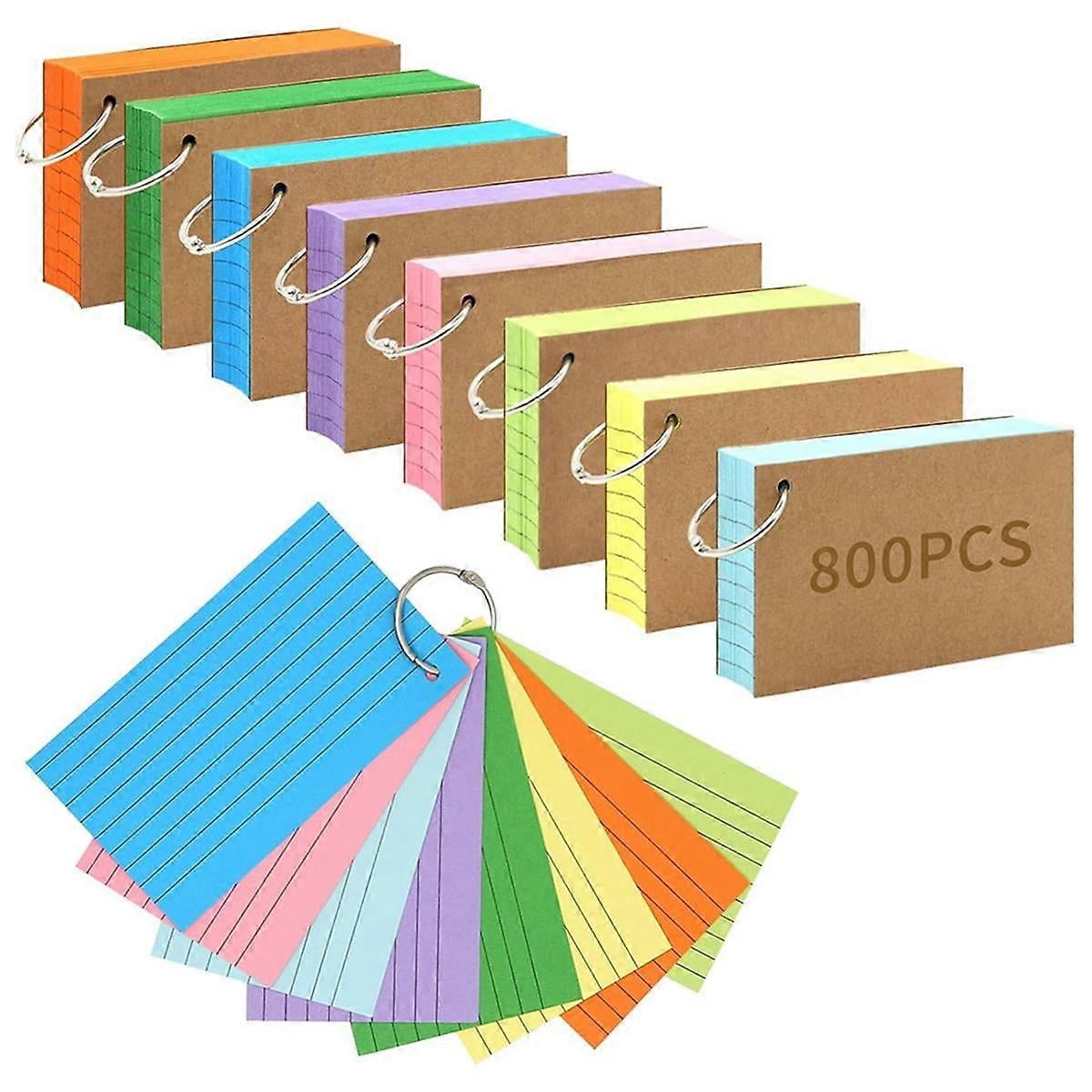 800 PCS Index Cards 3x5 Inches Colored Flash Cards with Ring, Punched ...