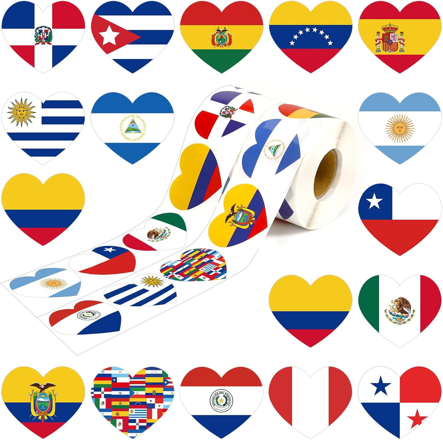 800 Pcs Hispanic Heritage Month Stickers Roll, Spanish Heart Flag ...