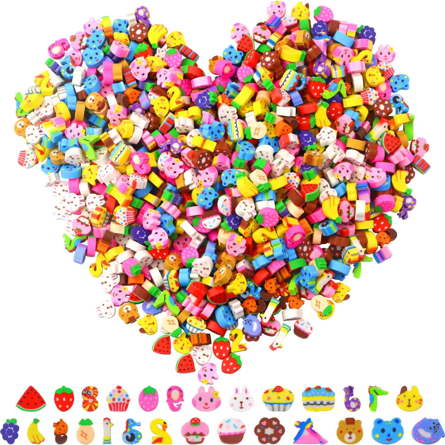 800 Pcs Mini Cute Erasers, Cake, Animal, Number, and Fruit Shapes in ...